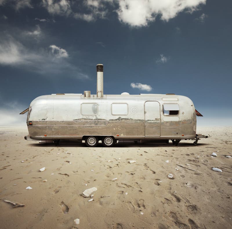 Stainless Steel Caravan With Reflection Stock Image - Image of diner ...