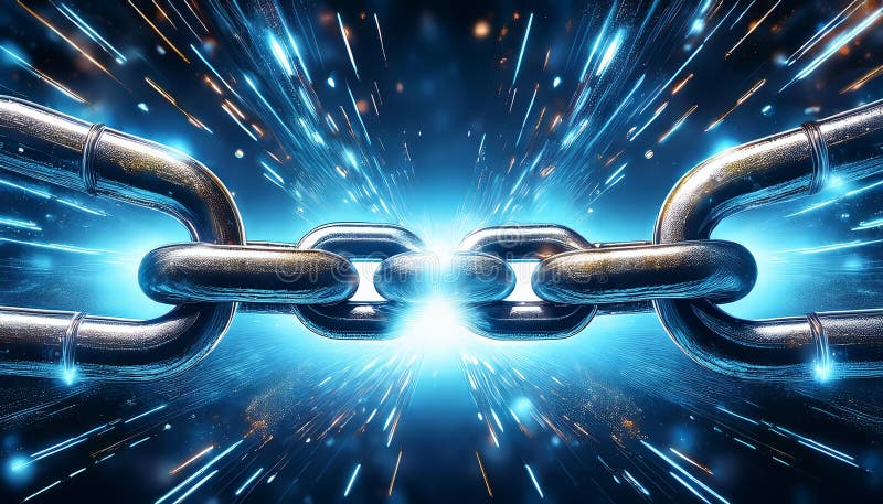Steel Chain Breaking Under Pressure with Light Streaks Background Stock ...