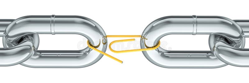 Steel Chain with One Link from Paper Clip. Weak Link, Concept Stock ...