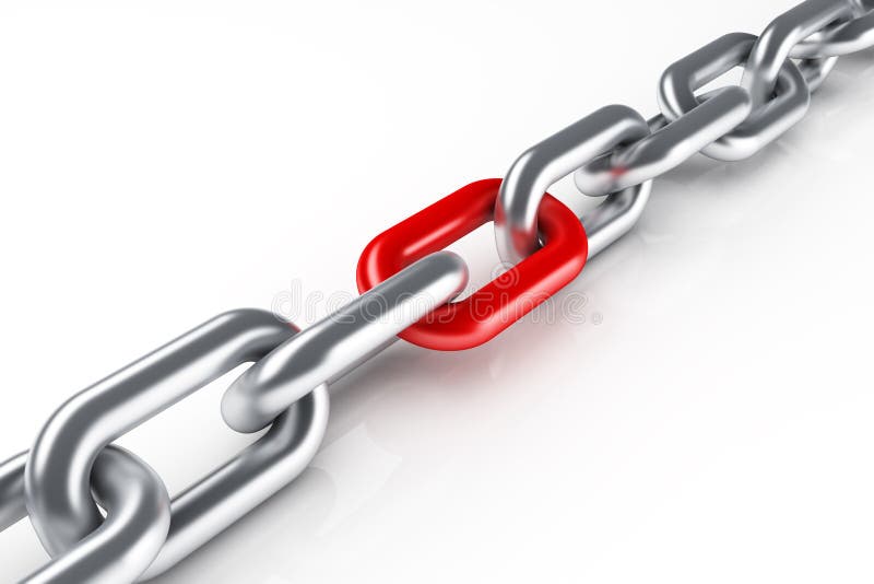 Steel chain with red link stock illustration. Illustration of power ...