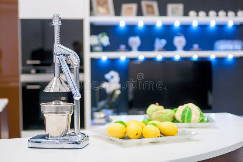 Steel Citrus Juicer on the Kitchen Stock Image - Image of lemon, decor ...