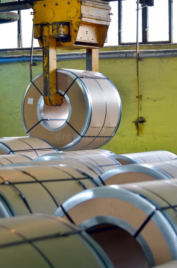Steel coil in warehouse stock image. Image of metallic - 72924567