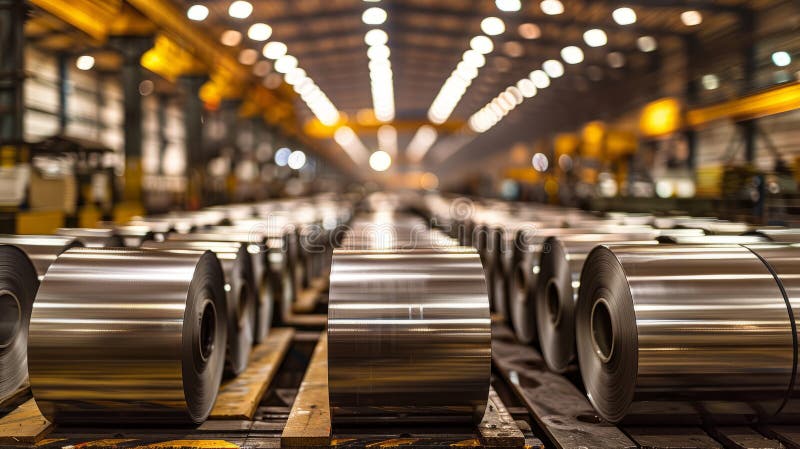 Steel Coils in an Industrial Warehouse. Stock Image - Image of ...