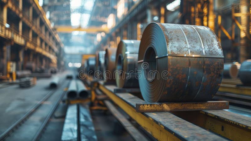 Steel Coils on Production Line in Factory. Stock Image - Image of ...