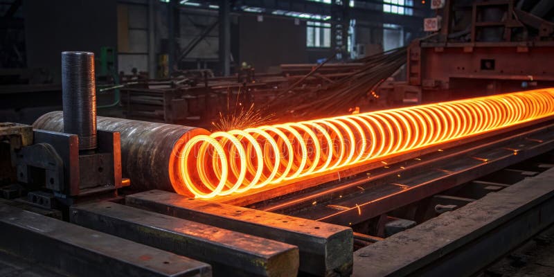 Steel Coils are Shaped and Processed in an Industrial Factory Setting ...