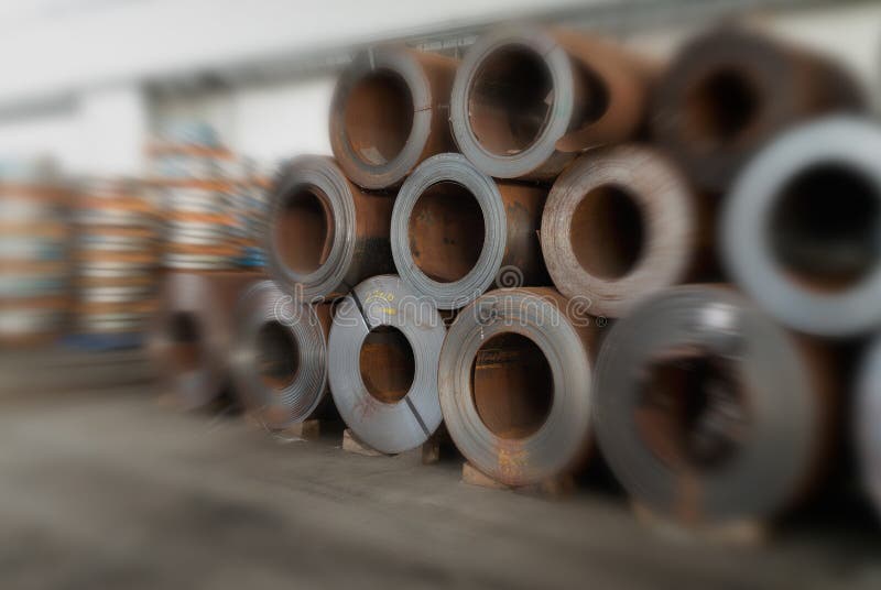 Steel Coils Stacked in a Warehouse Stock Photo - Image of pattern ...