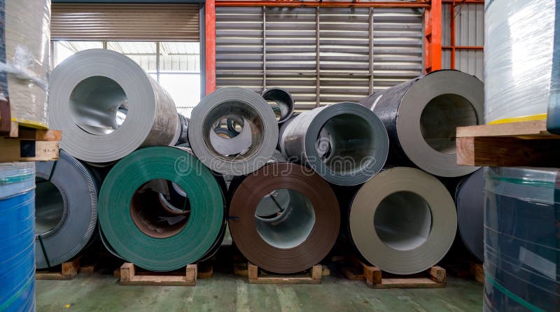 Steel Coils Stacked in a Warehouse, Ready for Industrial Use and ...