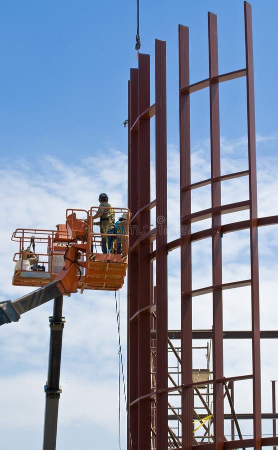 Steel Construction Workers and Stock Photo - Image of orange, frame ...
