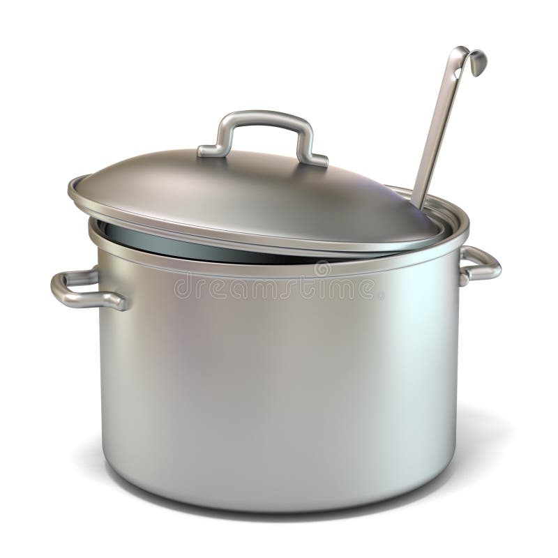 Steel Cooking Pot with a Ladle. 3D Stock Illustration - Illustration of ...