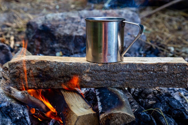 Steel Cup on an Open Fire in Nature Stock Photo - Image of open, drink ...