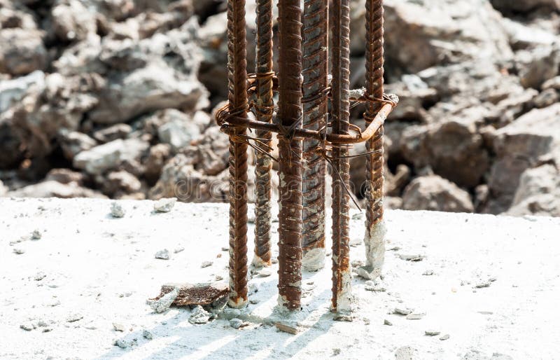 Steel Deformed Re-bar of Column in Construction Site Stock Photo ...