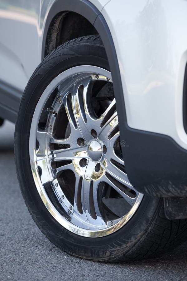 Steel disc wheels on car stock image. Image of parts - 44710245