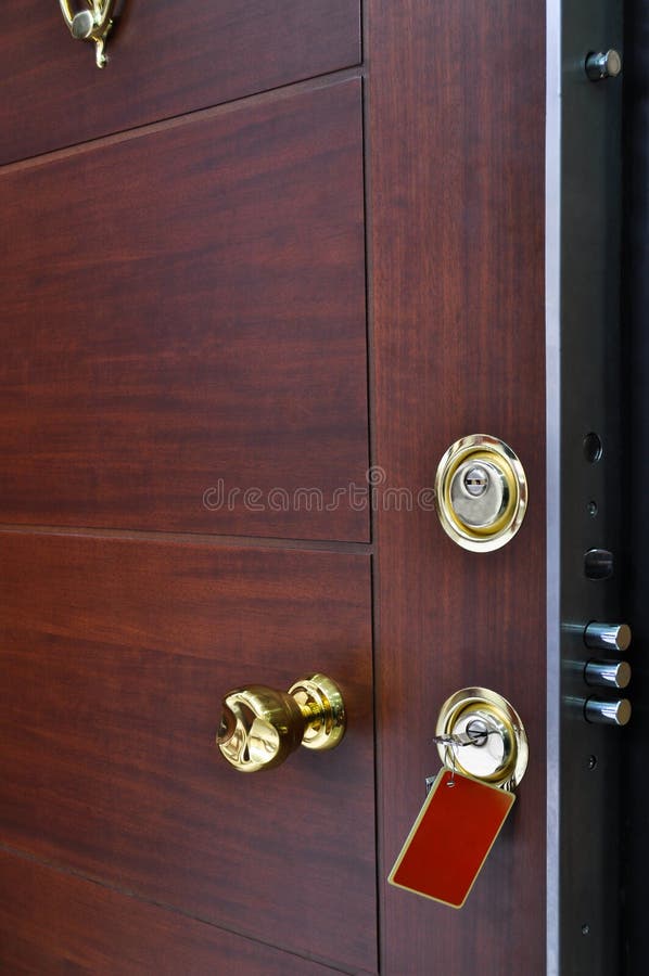 Steel door lock system stock photo. Image of handles - 89406822