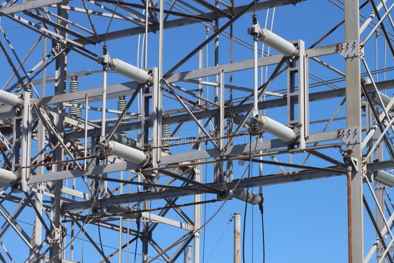 Steel Electrical Power Grid Under a Bright Blue Sky Stock Image - Image ...