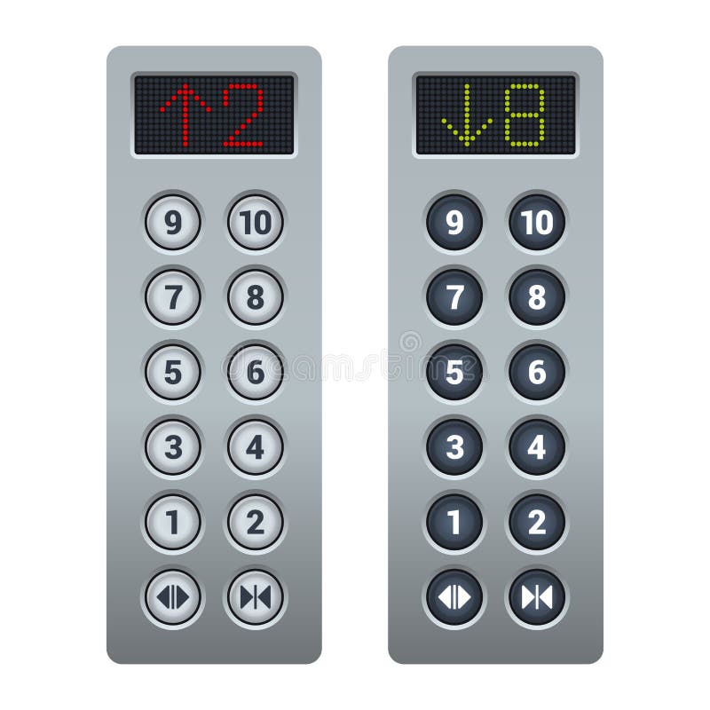 Steel Elevator Buttons Panel Set. Vector Stock Vector - Illustration of ...