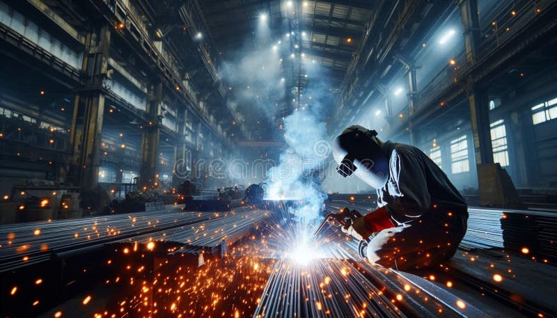 Steel Factory with Sparks from Welding Machine Stock Illustration ...
