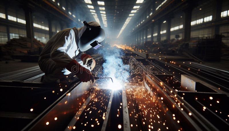 Steel Factory with Sparks from Welding Machine Stock Illustration ...