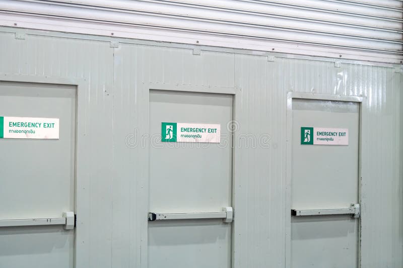 Steel Fire Doors Exit are Labeled with Emergency Exits for Inform To ...
