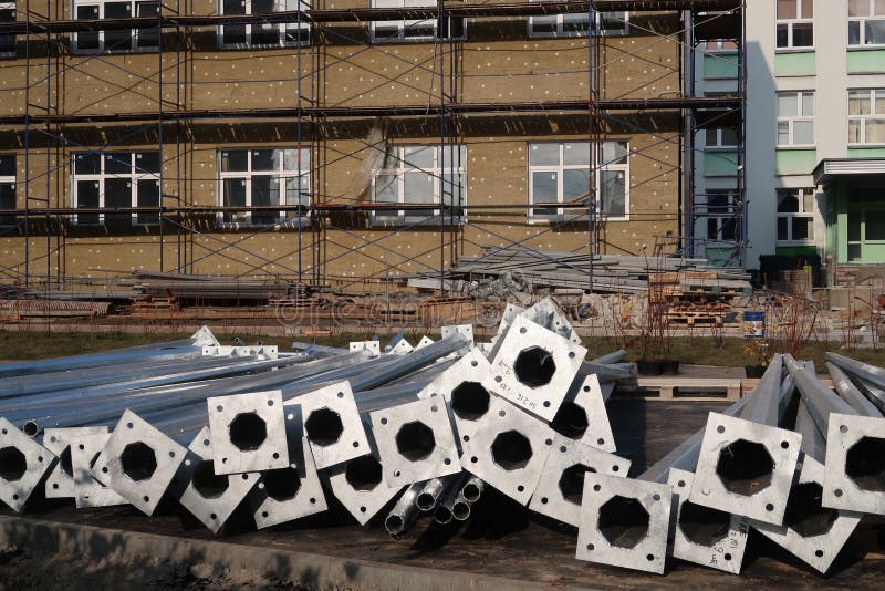 Steel Flag Masts Lie on a Construction Site Stock Image - Image of flag ...