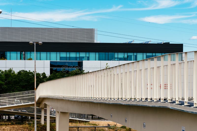 Steel Footbridge or Walkway Over Highway in Madrid Stock Image - Image ...