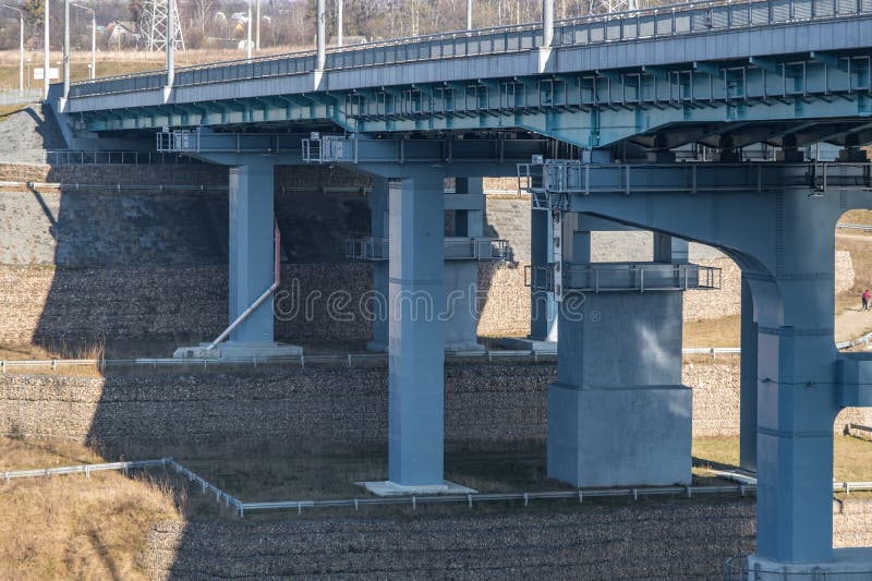Steel Frame and Concrete Construction Huge Car Bridge Across the Wide ...
