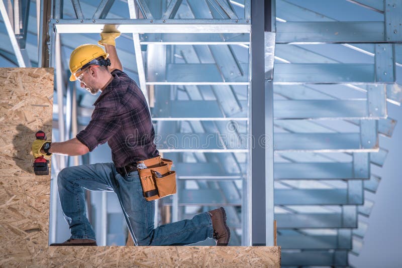 Steel Frame Construction Worker Stock Image - Image of technology ...