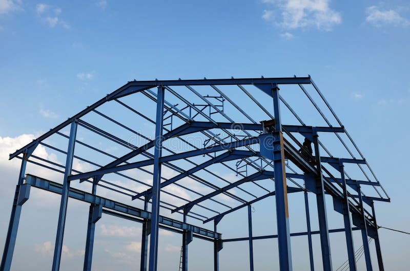 Steel Frame of a New Industrial Building Stock Image - Image of work ...