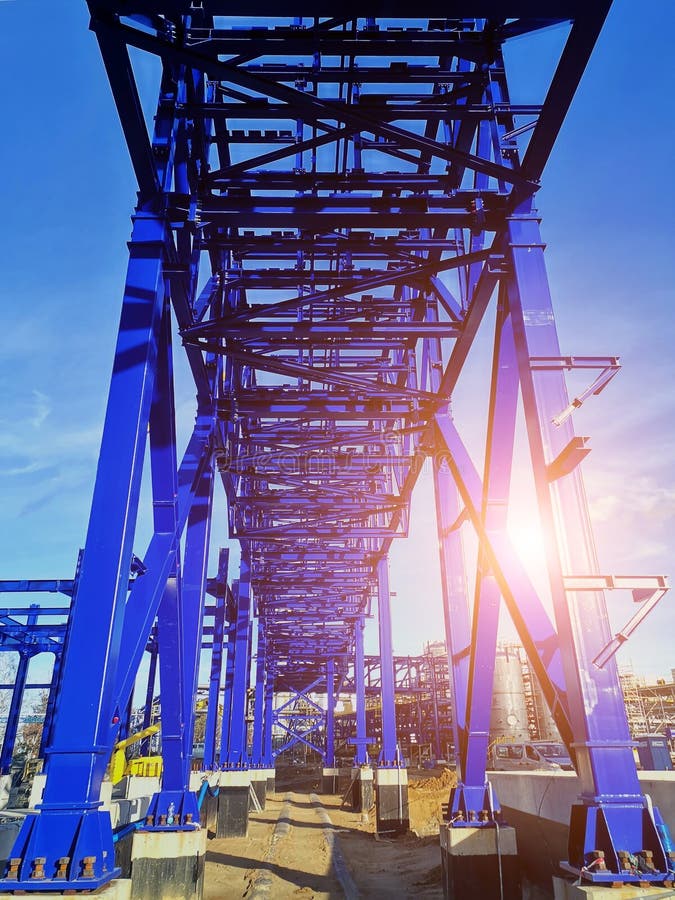 Steel Structure is Under Construction on the Construction Site Against ...