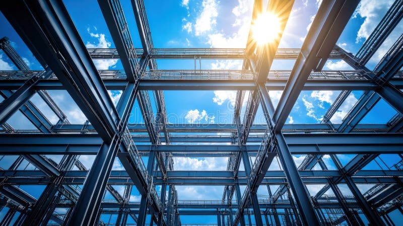 Steel Framework of a Building Under Construction, with Sun Shining ...