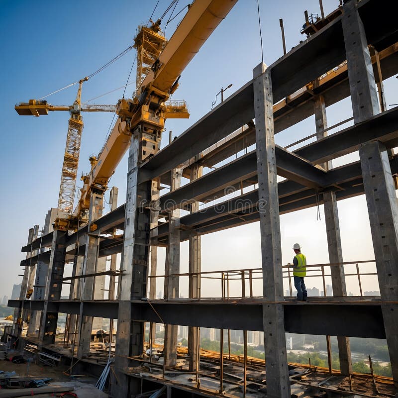 Steel Framework and Cranes on an Under Construction Skyscraper Stock ...