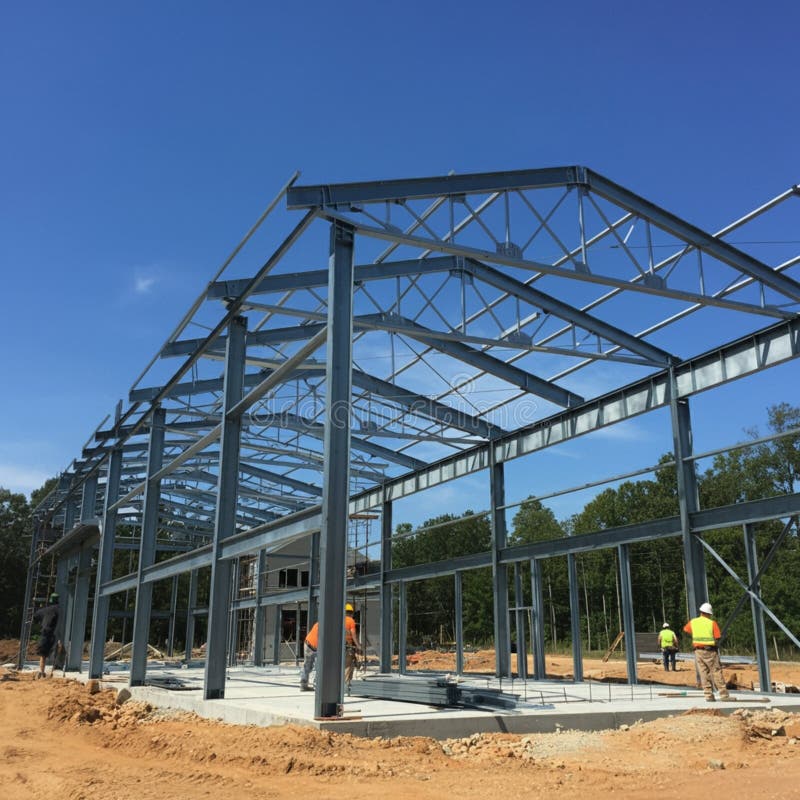A Steel Framework Structure is Under Construction in a Cleared Area ...