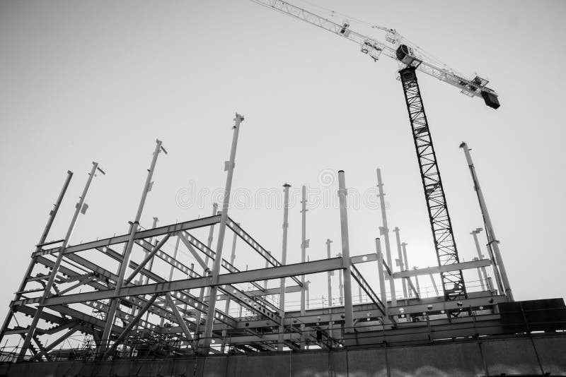 Steel Framing and Beams Structural Elements for New Building Against ...