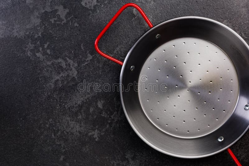 Steel Frying Pan, Top View, Dark Background with Copy Space Stock Image ...
