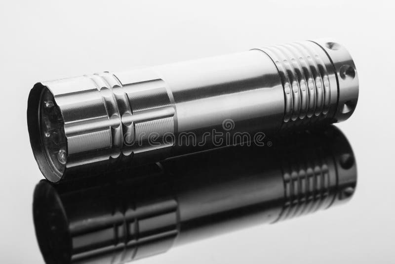 Steel Hand Flashlight with Reflection Stock Image - Image of closeup ...