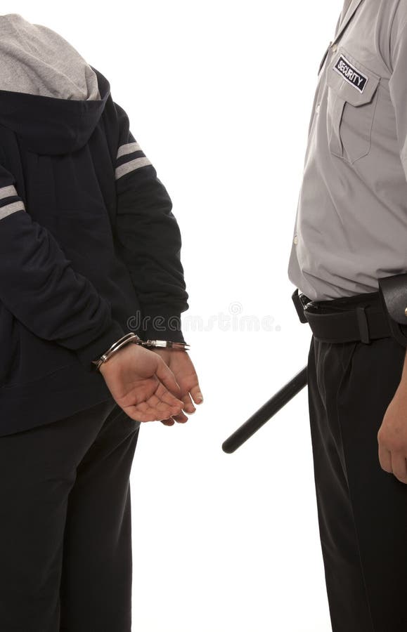 Steel Handcuffs and Security Guard Stock Image - Image of detain ...