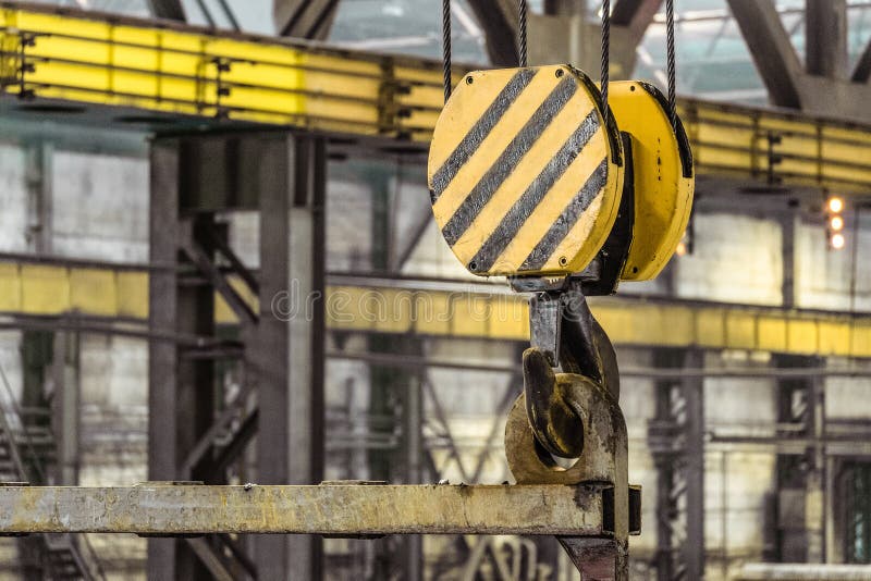Steel Hook with a Traverse of Industrial Overhead Crane Stock Photo ...