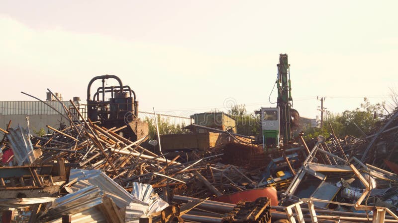 Steel Junk Yard Loading Process Stock Video - Video of industrial, pile ...