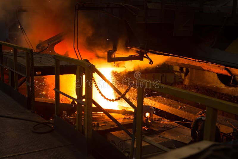 Steel Ladle Ladle with Metal on Casting. Metallurgy Stock Photo - Image ...