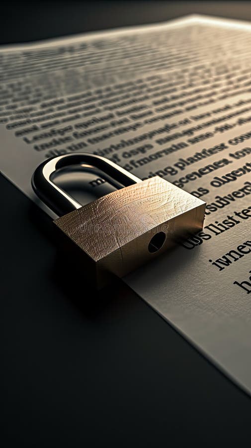 Steel Lock Placed Centrally on a Document, Denoting Privacy, with a ...