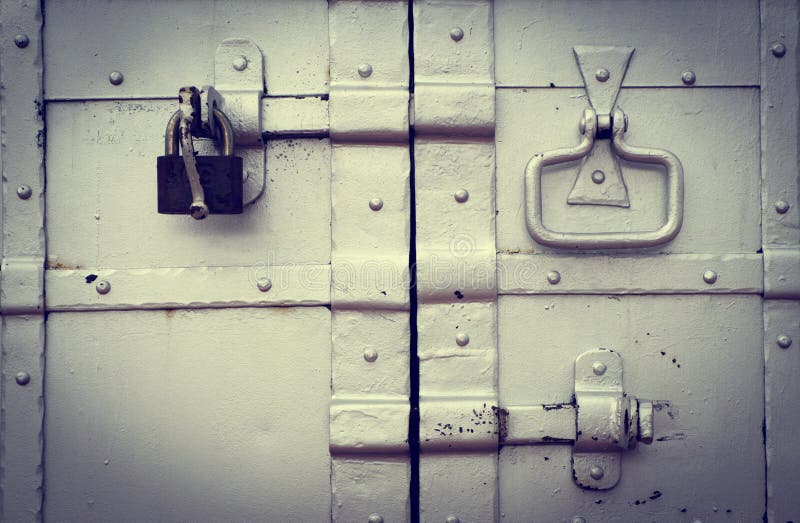 Steel Lock on the Rusty Metal Door Stock Image - Image of doorway ...