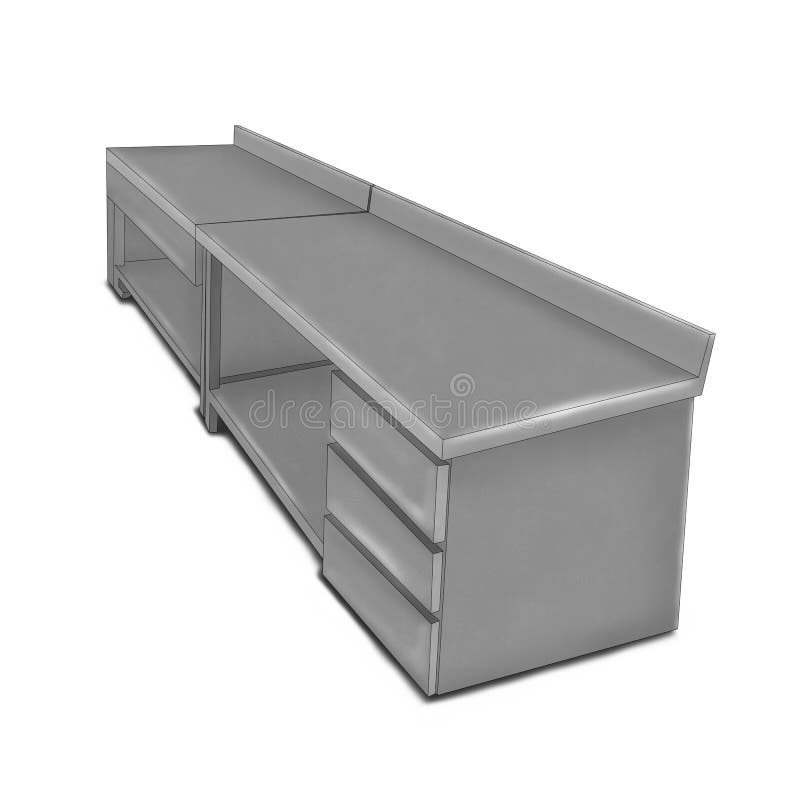 Steel Long Kitchen Table. Illustration on a White Background Stock ...