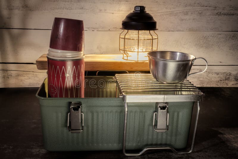 Steel Lunch Box with Thermos and Cup Stock Image - Image of steel, work ...
