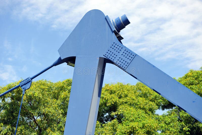 Close-up of the Steel Mast of a Blue Cable-stayed Bridge in La Cartuja ...
