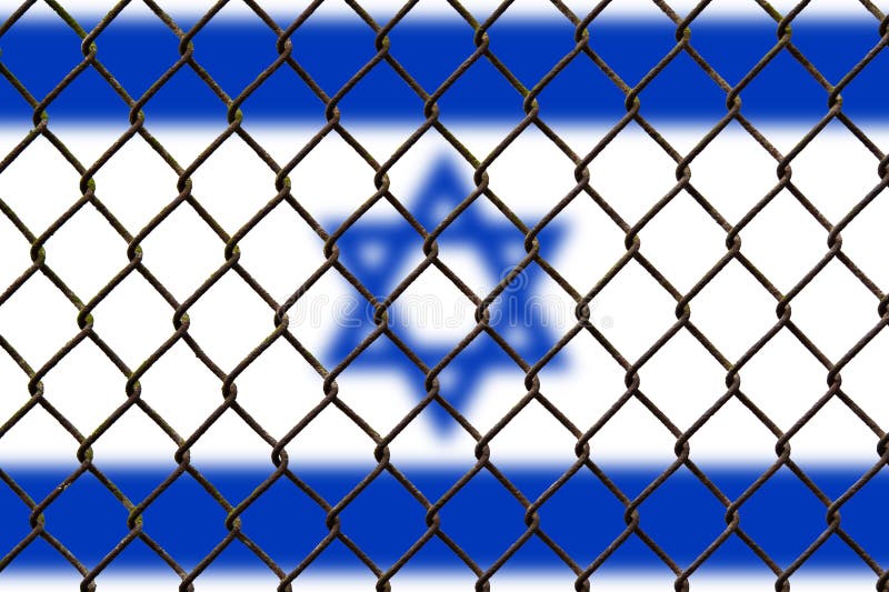 A Steel Mesh Against the Background of the Flag Israel. Stock ...