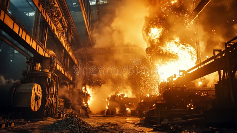 Steel Mill Casting Molten Ingot in a Dramatic Industrial Setting with ...