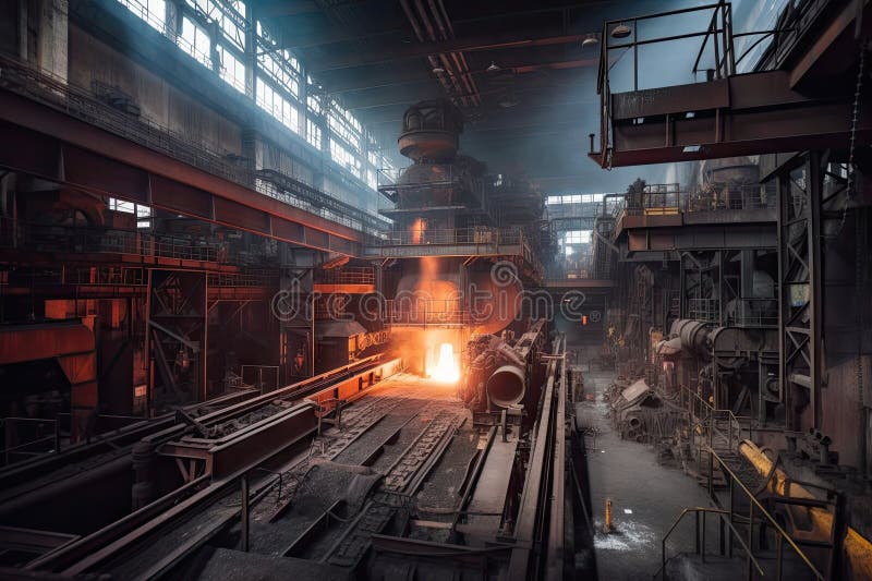 Steel Mill, with Huge Processing Units and Conveyor Belts in Motion ...