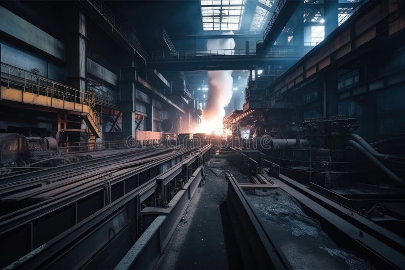 Steel Mill, with Huge Processing Units and Conveyor Belts in Motion ...