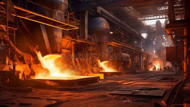 A Steel Mill with Molten Metal. Generative AI Stock Photo - Image of ...