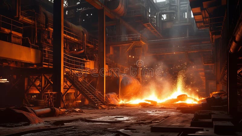 A Steel Mill with Molten Metal. Generative AI Stock Photo - Image of ...
