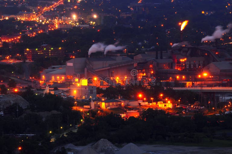 Steel mill at night stock photo. Image of furnace, high - 20105020